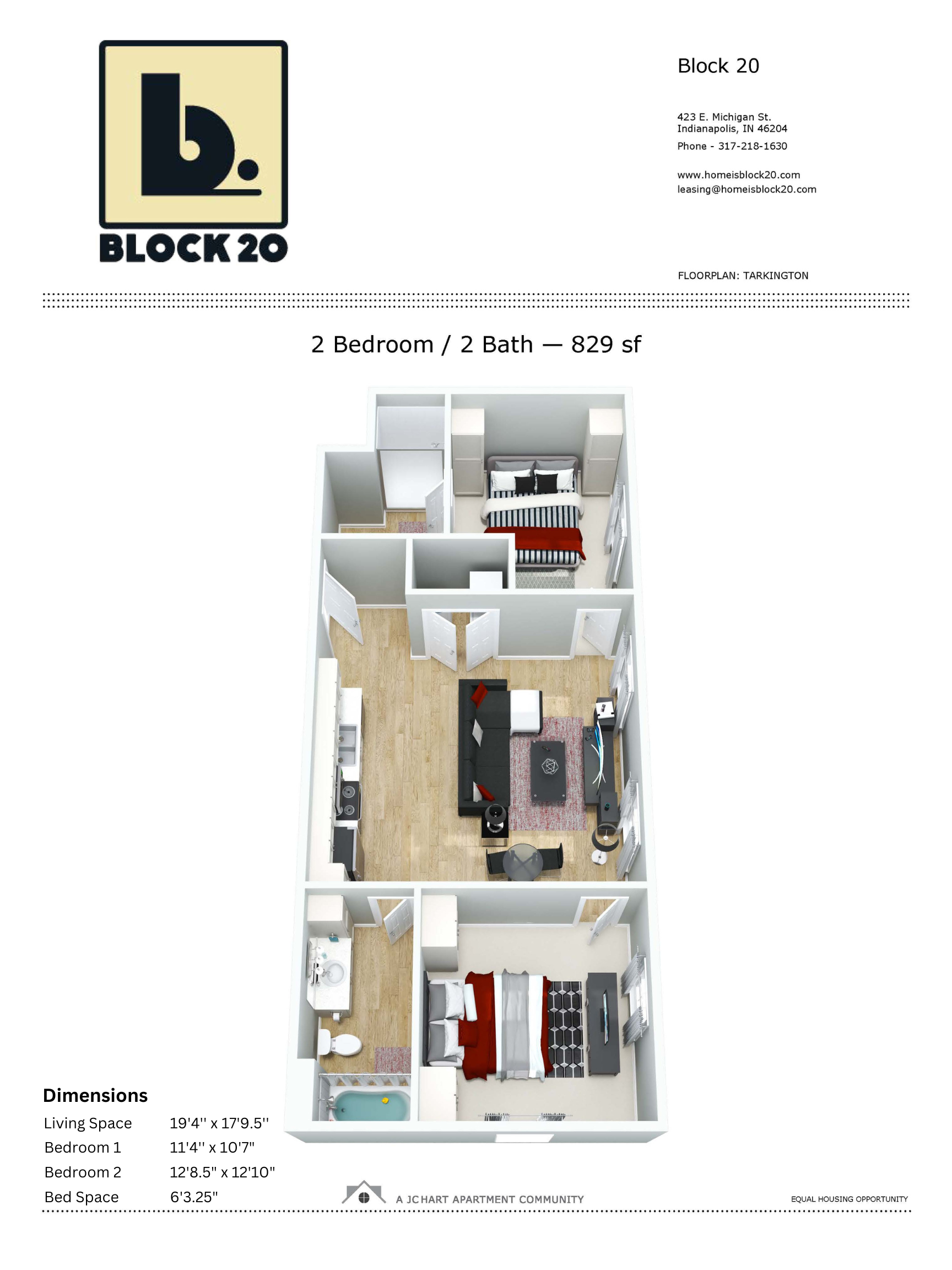 Tarkington 2 Bedroom Floor Plan | Block 20