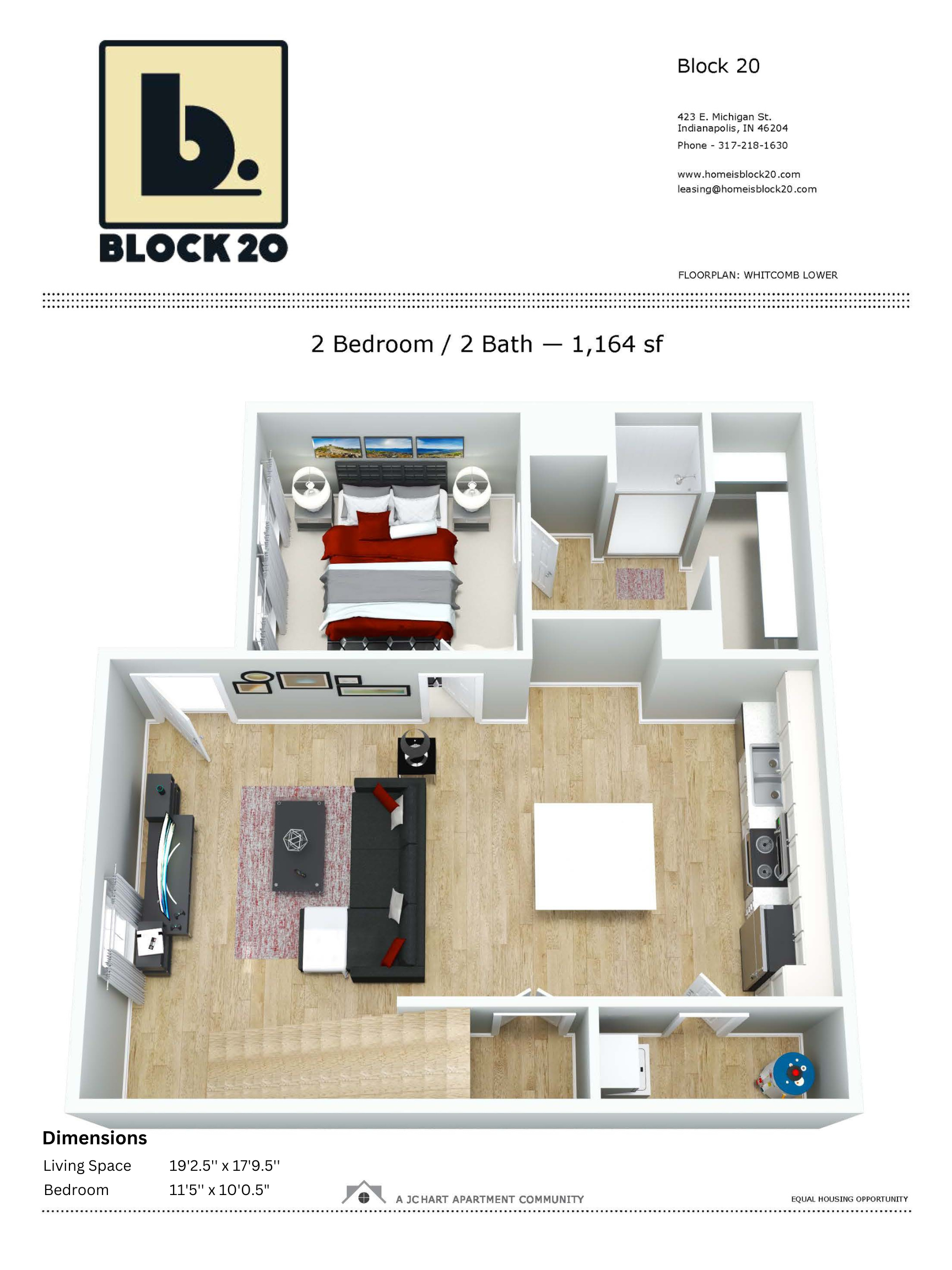 Whitcomb 2 Bedroom Floor Plan | Block 20